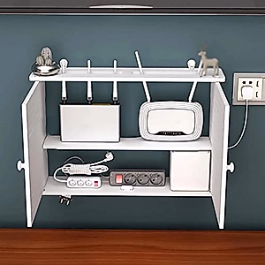 Jaquiain Wireless WiFi Router Storage Boxes Wooden Box Cable Wire Bracket Wall Plug Board Storage Shelf S