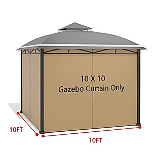 Tumjay Gazebo Privacy Curtain Universal Replacement 10’x10’ Gazebo Curtains Waterproof Outdoor Privacy Gazebo Side Wall Patio Canopy Privacy Shade Outside Sidewalls 1 Panel with Zipper（Khaki）