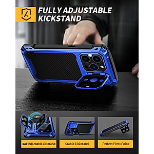 Lanhiem for iPhone 14 Pro Max Metal Case, [Built-in Camera Kickstand & Tempered Glass Screen Protector] Protective Rugged Heavy Duty Full Body Magsafe Military Cover for iPhone 14 Pro Max 6.7"(Blue)