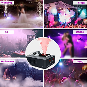 Tengchang Fog Machine for Halloween, 1500W DMX RGB 3 in1 24 LED Smoke Machine Stage Lighting Vertical Spray W/Remote