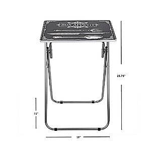Home Basics Bon Appettit Multi-Purpose Sturdy Durable Decorative Cocktails TV Folding Table Tray Desk Bedside Laptop Snacks, Black