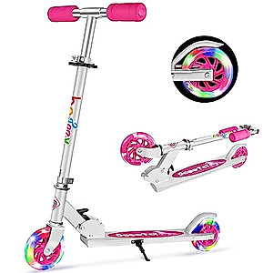 Beleev V1 Scooters for Kids 2 Wheel Folding Kick Scooter for Girls Boys, 3 Adjustable Height, Light Up Wheels, Kickstand for Children 3 to 12 Years Old