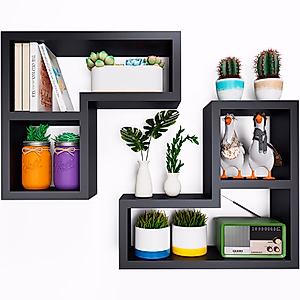 ENPKLUTE Nice Cube Wall Mount Shelves Set of 2, L Shaped Square Shelves for Wall, Rectangular Box Decorative Shelves for Living Room, Bedroom, Office, Bathroom, Entryroom