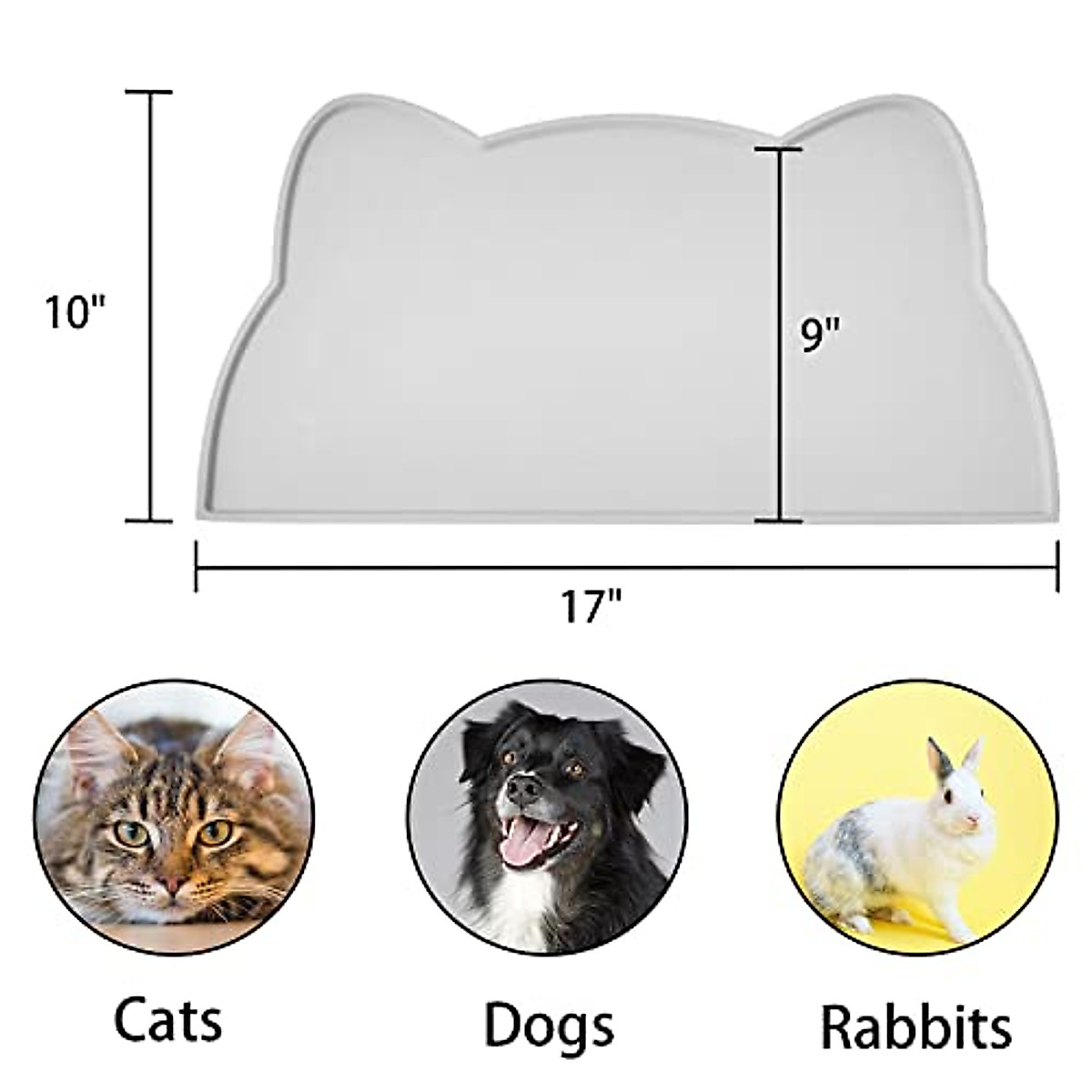 Cat Food Mat, Silicone Pet Feeding Mat for Floor Non-Slip Waterproof Dog Water Bowl Tray Cushion (17" x 10", Light Gray)