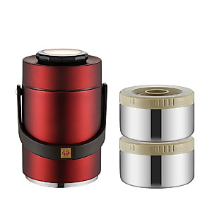 Thermos for Hot Food, 2 Tier Soup Thermos Container, Food Thermos, 304 Stainless Steel Vacuum Insulated Thermal Bento Lunchbox for Office School Camping Picnic Outdoors, 1500ml-Red