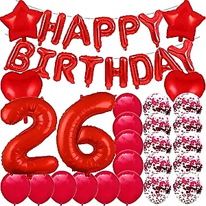 Sweet 26th Birthday Decorations Party Supplies,Red Number 26 Balloons,26th Foil Mylar Balloons Latex Balloon Decoration,Great 26th Birthday Gifts for Girls,Women,Men,Photo Props