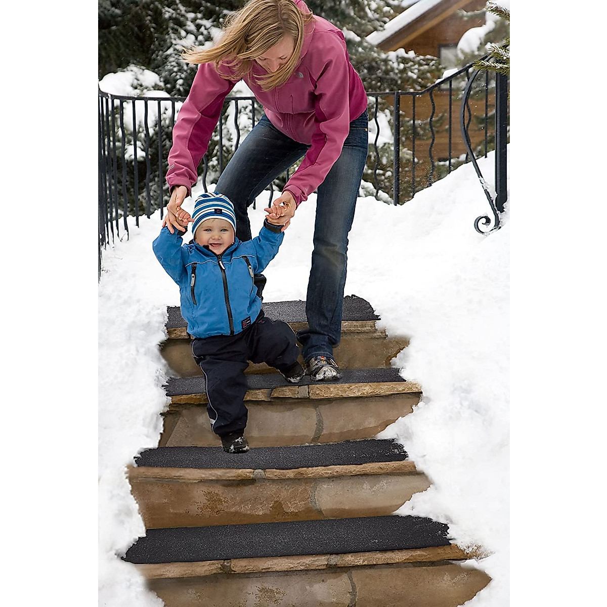 Goghthyger Snow Melting Walkway Mat, Snow & Ice Melting Mat Slip-Proof Rubber Heated Mat Connection W/Power Cord Heated Driveway Pad, 10In X 30In,3PCS