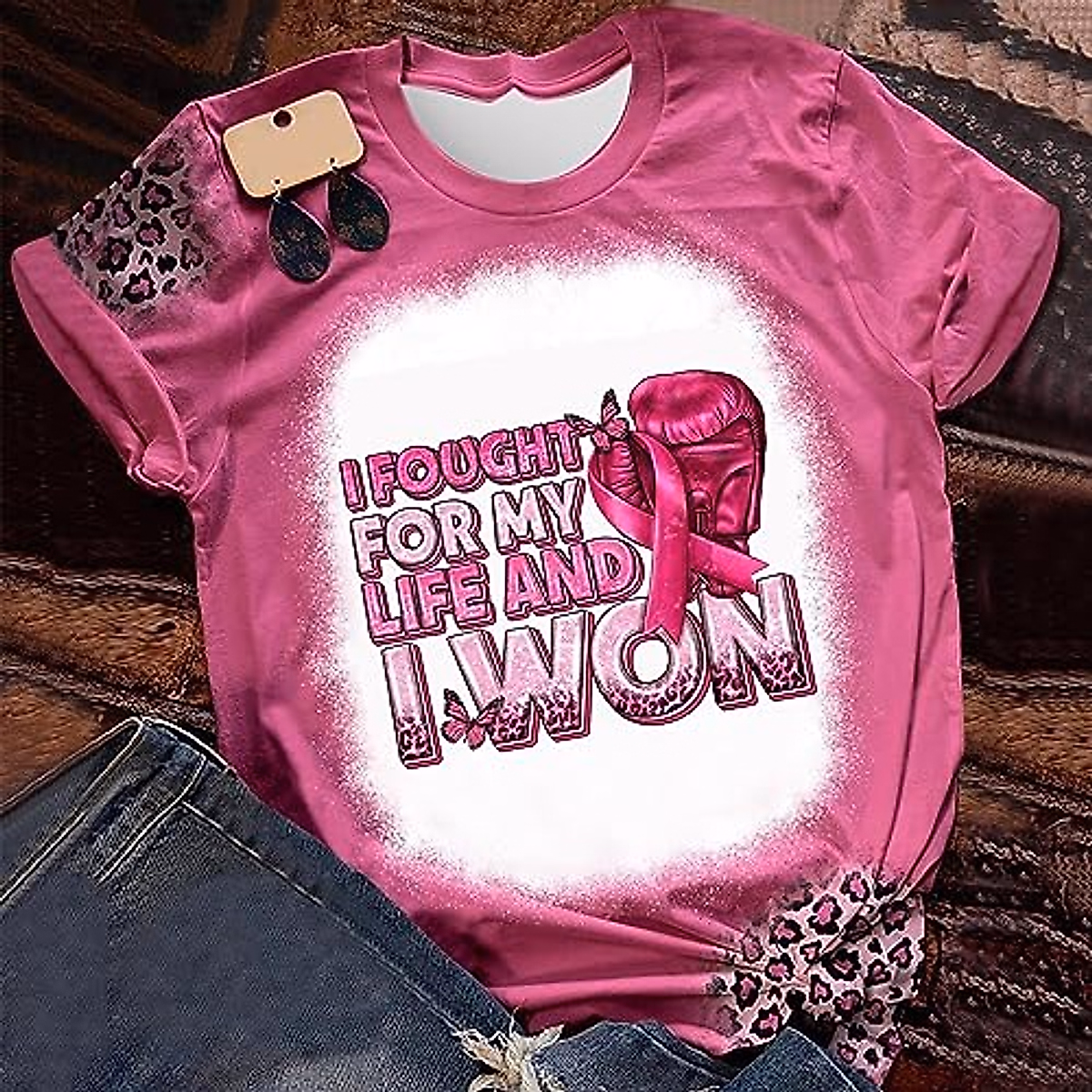 in October We Wear Pink Shirts Breast Cancer Shirts Women Breast Cancer Awareness T-Shirt Pink Ribbon Graphic Tees Bleached Short Sleeve Top A1-Pink, X-Large
