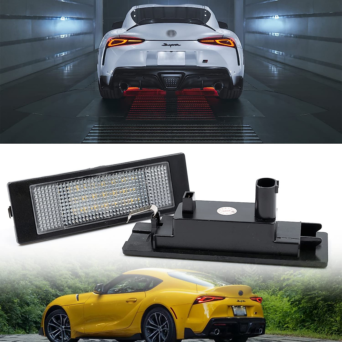 LED License Plate Lights Compatible w/ 2020 2021 2022 To'yota GR Supra, OEM Led Number Lamps Replacement 6000K 18-SMD Led Xenon White Rear Tag Light Kit Assembly Canbus Error Free
