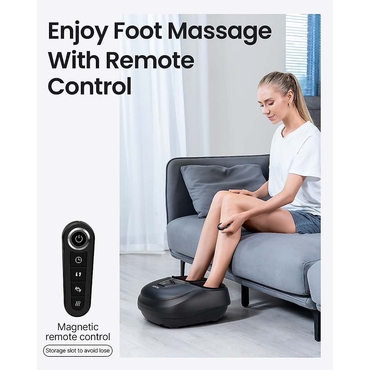 RENPHO Shiatsu Foot Massager with Heat,Electric Foot Massager for Circulation and Pain Relief with Remote,Deep Kneading,Squeezing,Size up to 12
