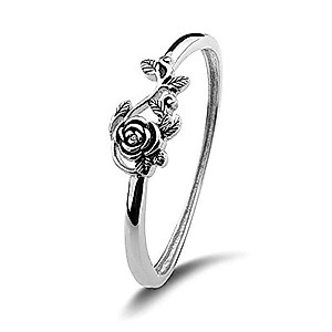JESMING Tiny Rose Flower Silver Ring, Stacking Rings for Women Small Dainty 925 Silver Plated Ring Delicate Everyday Ring for Women Minimalist Personalized Jewelry (Size:7)