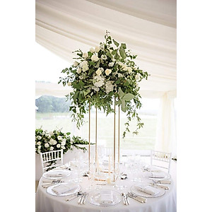 Everbon Pack of 2 31.5 Inch Tall 9.84 Inch Diameter Gold Floor Vases Flowers Vase Metal Column Wedding Centerpiece Stand Display Rack Marriage Aisle Decoration Pillar for Event Party Decor