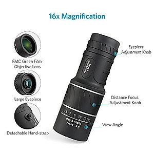 16x52 Monocular Dual Focus Optics Zoom Telescope for Birds Watching/Wildlife/Hunting/Camping/Hiking/Tourism/Armoring/Living Concert 66m/8000m