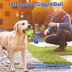 TAUCHGOE Interactive Dog Toys Wobble Giggle Dog Ball for Medium Large Dogs, Wiggle Waggle Wag Funny Sounds Squeaky Active Ball Dog Toy for IQ Training Cleaning Teeth, Dogs Favorite Gift