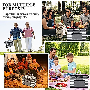 KEFOMOL Insulated Picnic Basket,Leak-Proof Collapsible Cooler Bag,26L Grocery Basket with Lid,2 Sturdy Handles,Storage Basket for Picnic,Food Delivery,Take Outs,Market Shopping,Travel (Gray)