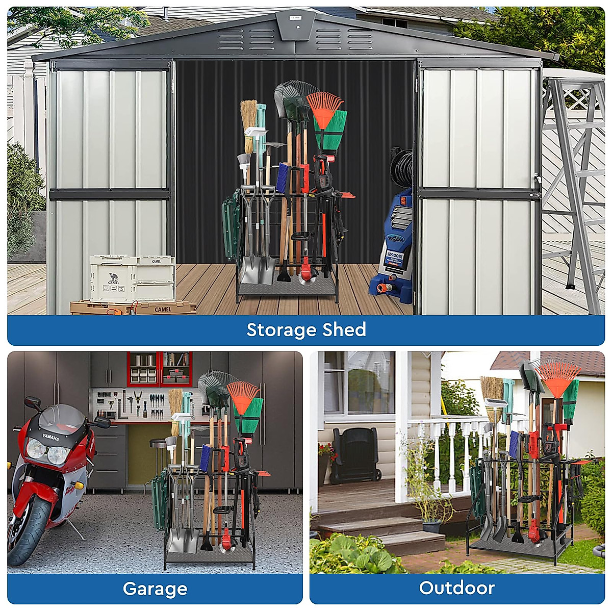 WEYIMILA Garden Tool Organizer for Garage, Yard Tool Storage, Garden Tool Rack, for Shed Home Outdoor, Up to 58 Long-Handled Tools, Garden Tool Stand, Heavy Duty Steel, Black