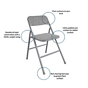 CoscoProducts COSCO Premium 5-Piece Dining Set, with 34" Vinyl Top Card Table and 4 Fabric Padded Seat & Back Folding Chairs, Gray