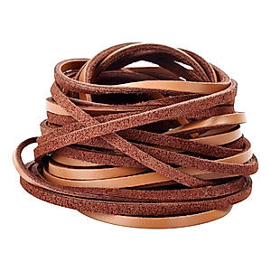 TeeLiy 3mm Flat Genuine Leather Cord, Strip Cord Braiding String Tan for Jewelry Making, Leather Shoe Lace, Arts & Crafts (Tan_3MM_5Yards)