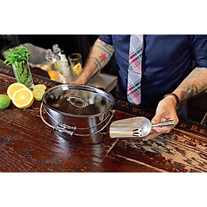 Crafthouse by Fortessa Professional Metal Barware/Bar Tools by Charles Joly, 12" x 5.25" Stainless Steel Ice Bucket with Handle and Drain Tray, Silver