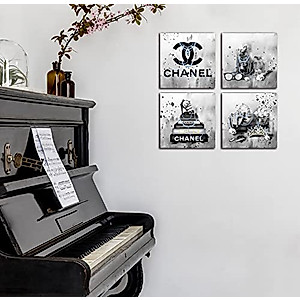 Meetdeceny Fashion Wall-Art For Bedroom Women - Black And White Bathroom Decor Wall Art - Fashion Book Stack Grey Painting Canvas Artwork Size 10"x10" 4 Pieces Ready To Hang