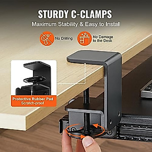 VEVOR Clamp on Keyboard Tray Under Desk, Desk Keyboard Tray Slide Out with Sturdy No-Drill C Clamp Mount, Large 26.8 x 11 inch Slide-Out Computer Drawer for Typing in Home, Office Work