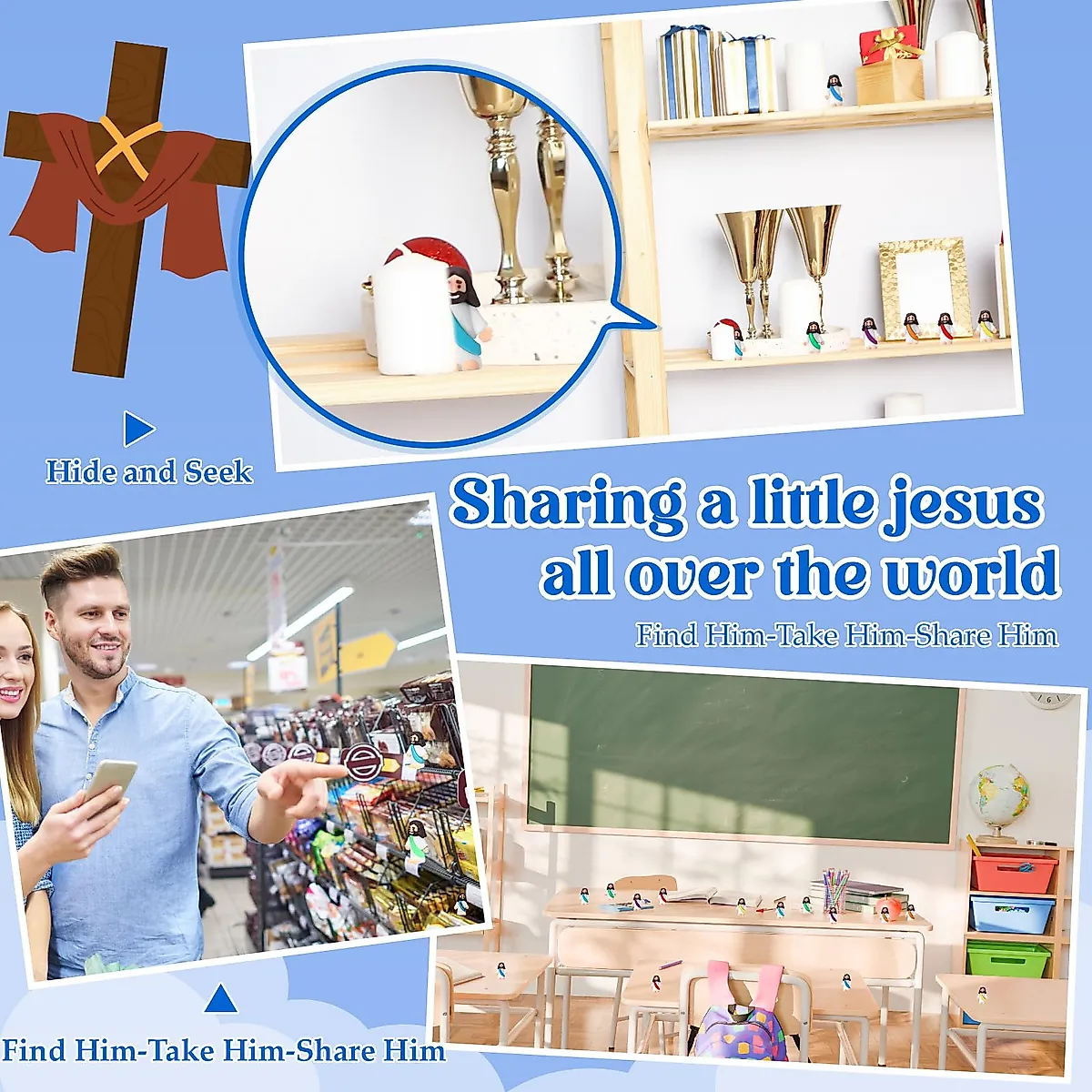 Bememo 12 Pcs Mini Jesus Figures Easter Original Little Jesus Figures Rubber Pocket Toys to Hide and Seek Religious Party Favors Sunday School Baptism Gifts(Rainbow Colors)