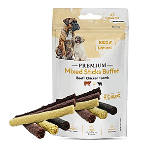 ReThink Pet Pack of 9 Rawhide Sticks Protein Rich with Beef, Lamb & Chicken, All Natural, Healthy, Great Tasting Special Reward as Dog Treats, Long Lasting Dog Chew, Suitable for Puppy Small Dogs