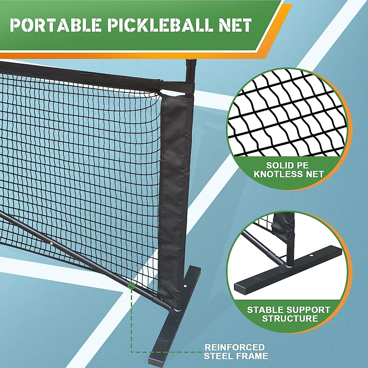 JUMPMKT Pickleball Net Portable Outdoor, 22 FT Pickleball Net - USAPA Regulation Full Size, Pickleball Net System with Metal Frame Stand and Carrying Bag for Driveway, Backyards, Indoor, Outdoor Game.