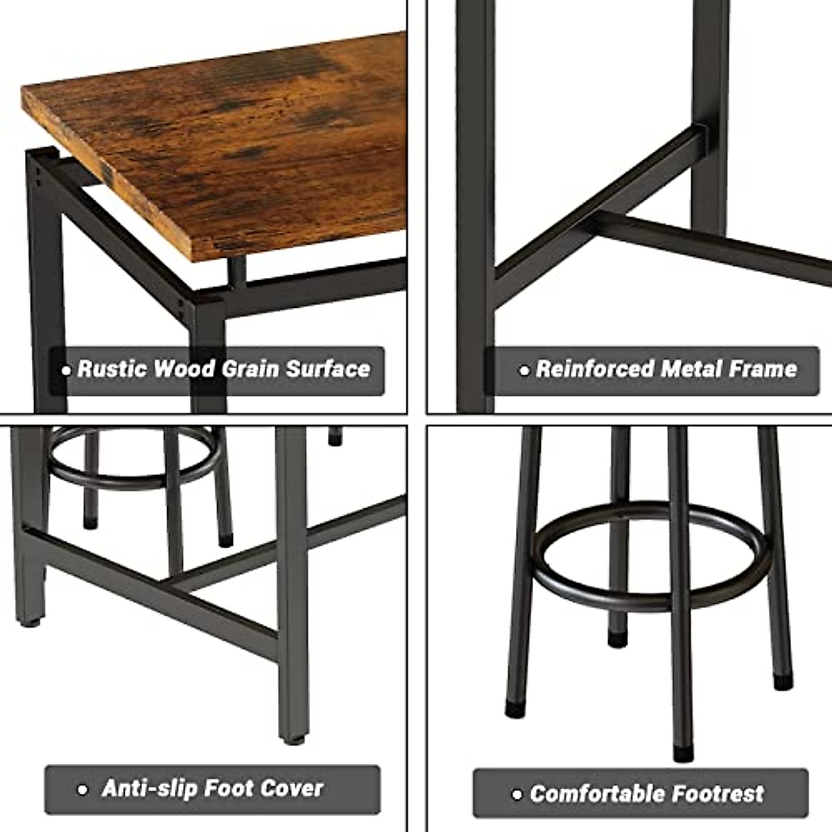 LinkRomat Dining Room Table Set, Bar Set for 4, Kitchen with 4 Round Stools, 5 Piece Height Pub Dinner Bistro and Chairs Small Spaces, Brown, Rustic Brown, 47.24 x 23.62 x 35.04''(Heighten)