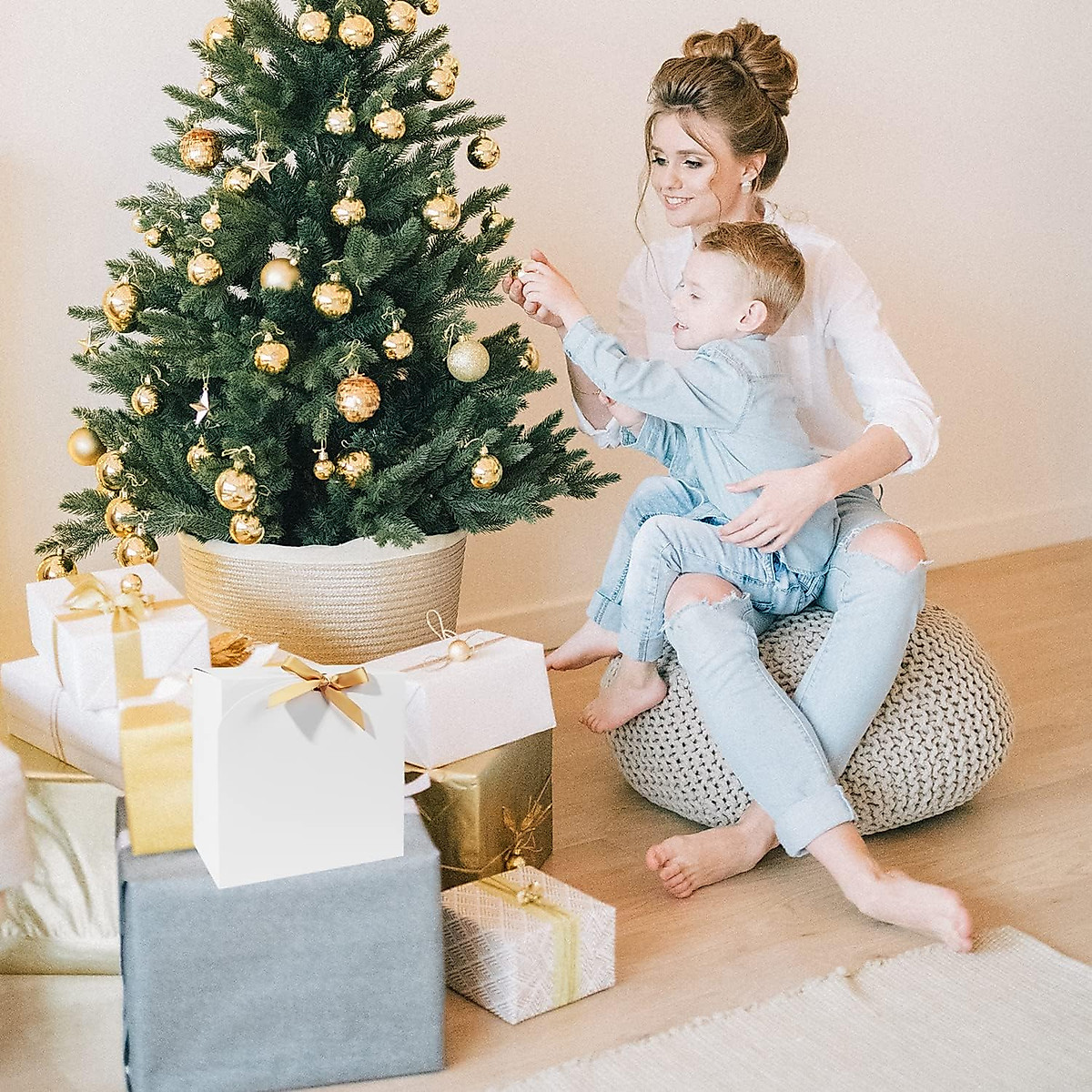 12pack Gift Boxes with Lids,White Gift Boxes Bulk with Gold Bow Ribbon,Bridesmaid Proposal Box for Presents Kraft Paper Gift Boxes for Wedding,Christmas,Halloween,Baby Shower