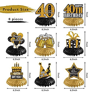 40th Birthday Decoration Honeycomb Centerpieces for Women Men, 8 Pcs Black Gold Cheers to 40 Years Table Centerpiece Toppers, Forty Years Birthday Party Creative Table Sign Décor, Easy Set Up, Vicycaty