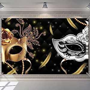 KUKUSOUL 6x4ft Mardi Gras Masquerade Party Backdrop Carnival Party Gold Sparkling Mask Background for Adults Women Birthday Party Decorations Birthday Party Decorations KUHBZT115