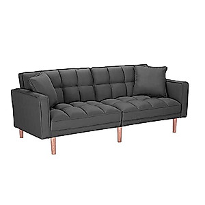 Lepfun Sleeper Sofa Bed Modern Tuft Futon Couch Convertible Loveseat Sleeper Reclining Sofa Bed Twin Size with Arms and 2 Pillows for Living Room, Dark Grey