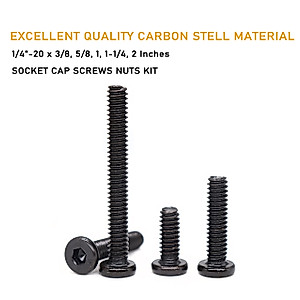 binifiMux 80pcs 1/4"-20 Black Hex Socket Cap Screws and 1/4"-20 Hex Nuts Assortment Kit, 3/8" 5/8" 1" 1-1/4" 2"