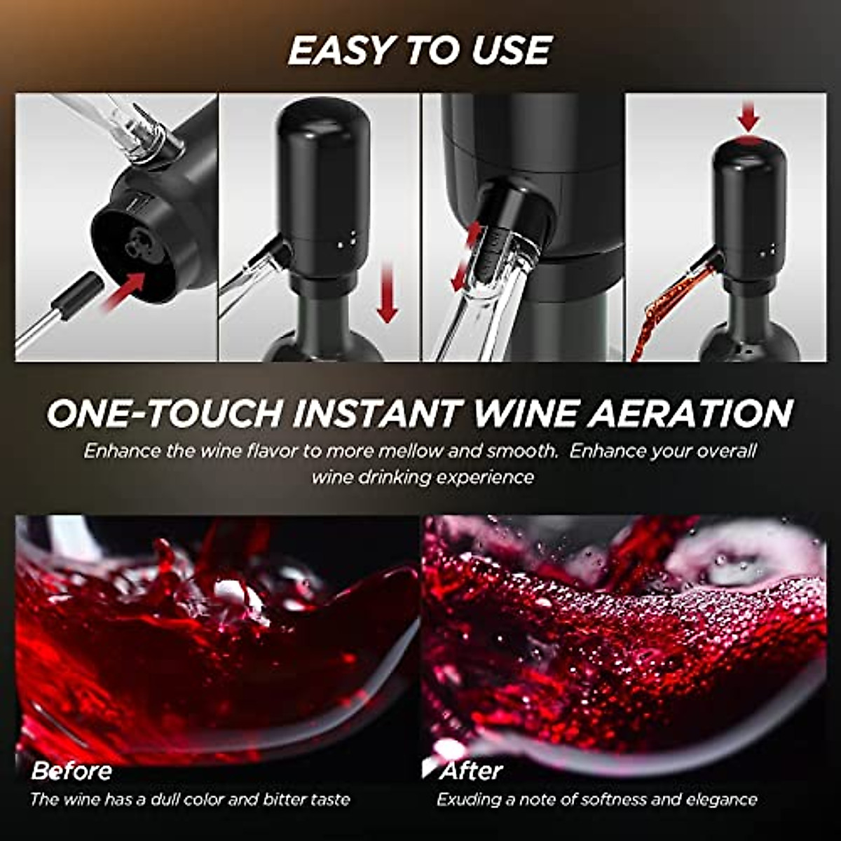 Forias Electric Wine Opener, Automatic Wine Bottle Opener Set with Rechargeable Wine Opener,Electric Wine Aerator Pourer,Vacuum Wine Stopper and Foil Cutter 4-in-1 Wine Gift Set