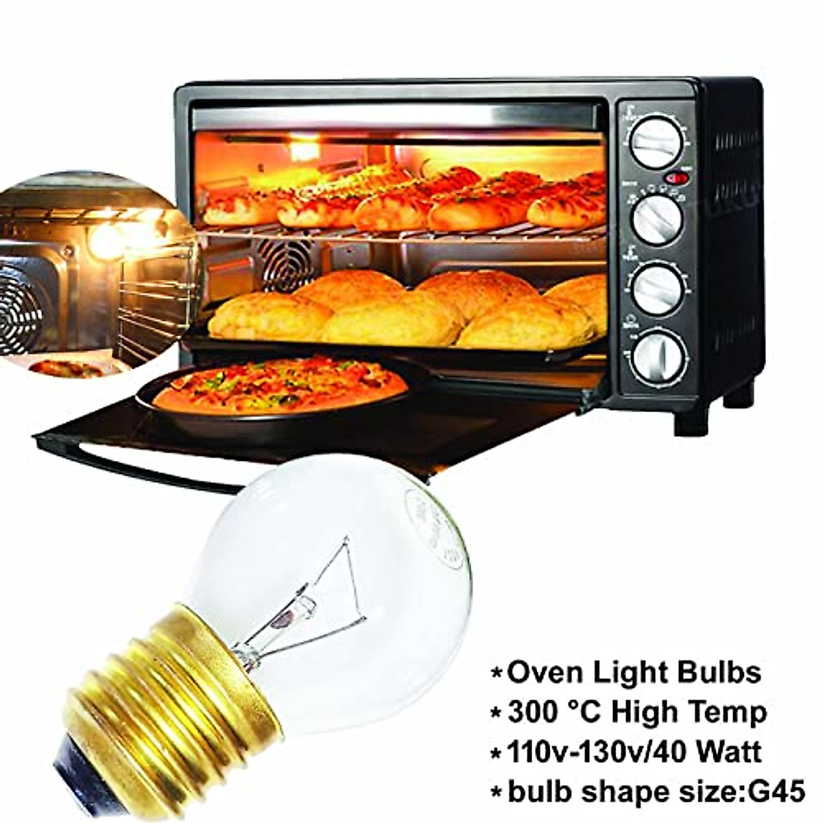 zaqaqa Oven Light Bulb_4 Pack 300°C High Temp 120v 40w Appliance Bulb G45 E26/E27 Socket,Replacement Bulbs for Oven,Stove,Refrigerator_400 Lumens.