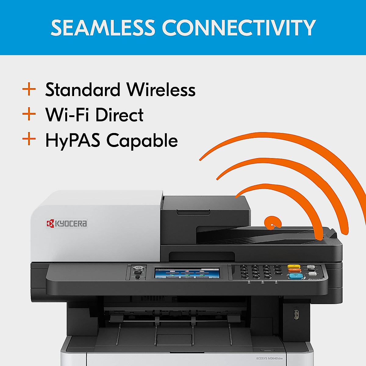 Kyocera 1102S52US0 Model M2640idw Monochrome Multifunctional Laser Printer (Print, Copy, Color Scan and Fax), 52 PPM B&W, Print Resolution 600 x 600 DPI Up To Fine 1200 DPI, Wireless (HyPAS capable)