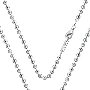 VENICEBEE® Best Sterling Silver Solid 925 Ball Chain Dog-Tag Military ID Necklace 24" Long 3MM Wide + Velvet Pouch, Polishing Cloth - HYPOALLERGENIC LEAD-FREE NICKEL-FREE METAL