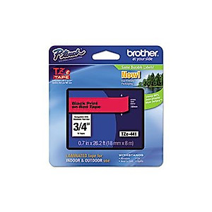 Brother Part# TZe-441 Label Tape (OEM) 3/4" Black on Red