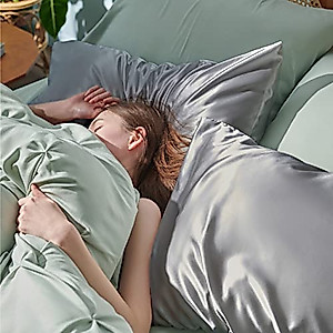 Bedsure Satin Pillowcase for Hair and Skin - Grey Zipper Pillow Cases Queen Size Set of 2, Similar to Silk Pillow Cases, Silky & Super Soft Cooling Pillow Covers, Gifts for Her or Him, 20x30 Inches