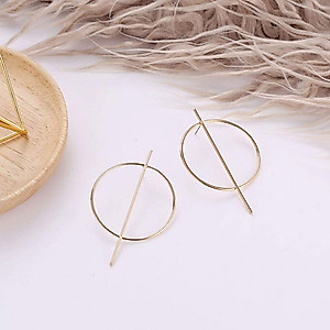 Shegirl Bar Hoop Earrings Big Round Circle Earrings Geometric Circle Stick Earrings Gold Fashion Jewelry for Women Gift (Gold)