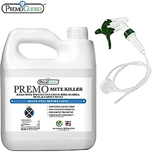 Mite Killer Spray by Premo Guard 128 oz – Treatment for Dust Spider Bird Rat Mouse Carpet and Scabies Mites – Fast Acting 100% Effective – Child & Pet Safe – Best Natural Extended Protection