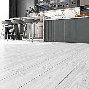 FunStick 6"x36" Peel and Stick Flooring Planks White Wood Vinyl Flooring Peel and Stick Floor Tile White Grey Wood Vinyl Plank Flooring Waterproof Sticky Tiles for Floor Bedroom Bathroom Kitchen 5 Pcs