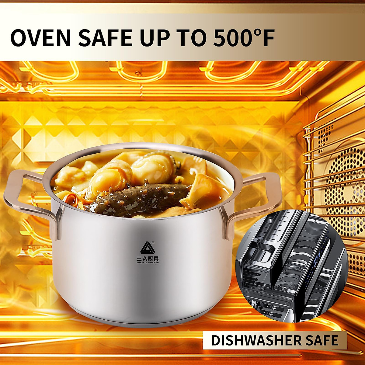 Stainless Steel Stockpot 8-Quart,Classic Deep Cooking Pot Canning Cookware with Stainless Steel Lid,3-Ply Cooking Stock Pot,Oven and Dishwasher Safe, Compatible with Induction, Ceramic, Gas Stove