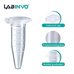 LABINVO 5ml Sterile Microcentrifuge Tubes with Safe-Lock Cap, Pack of 200, Max.RCF25000×G Conical Bottom Centrifuge Tubes, PP Material, Molded Graduation 10.5x51mm, IN-MT50A