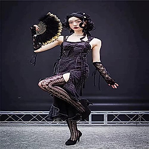 Feather Folding Fan Japanese Sweet Dance Hand Fan Art Craft Gift Wedding Party Decoration (Svart)