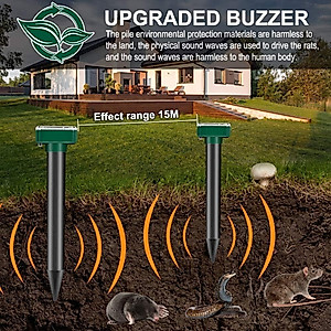 Mole Repellent 8 Pack Ultrasonic Solar Powered Animal Repellent for Outdoor Lawn Garden for Snakes, Moles, Gophers, Groundhogs, Voles and Other Burrowing Rodents
