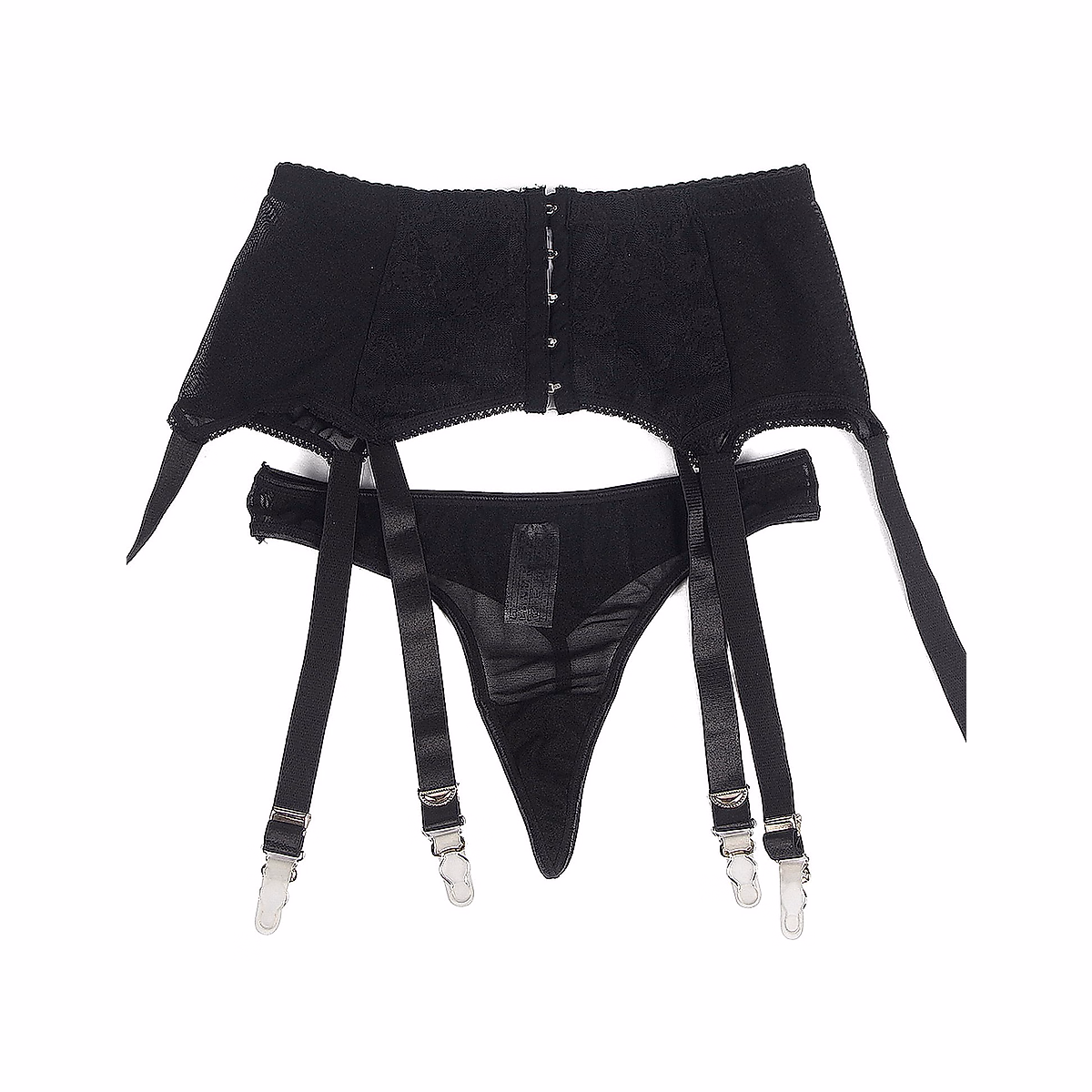 ohmydear Women's Black Lace Garter Belts Plus Size Mesh Suspender Belt with 6 Straps Metal Clip for Thigh High Stockings