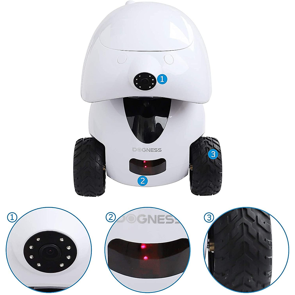 DOGNESS Pet Robot Camera-Monitor Your Pet Remotely with HD Video, Two-Way Audio, Night Vision, for Dogs and Cats via APP (White)