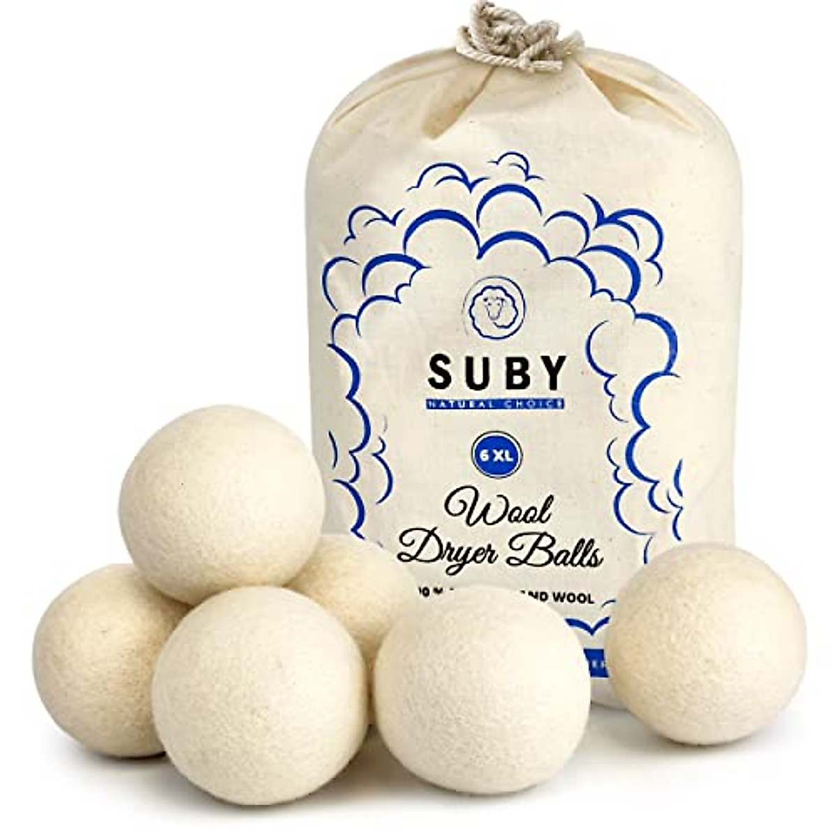 Wool Dryer Balls - Reusable Large Wool Laundry Balls for Dryer | Natural Fabric Softener, Saves Drying Time, Reduces Static and Wrinkles | Wool Balls for Dryer Replaces Dryer Sheets, Pack of 6